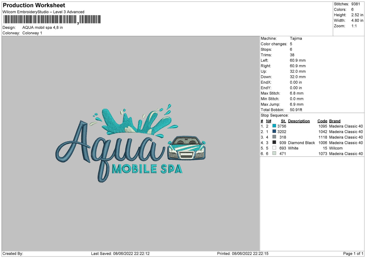 Aqua Mobile Spa Embroidery File 4 size – Master Digitizer