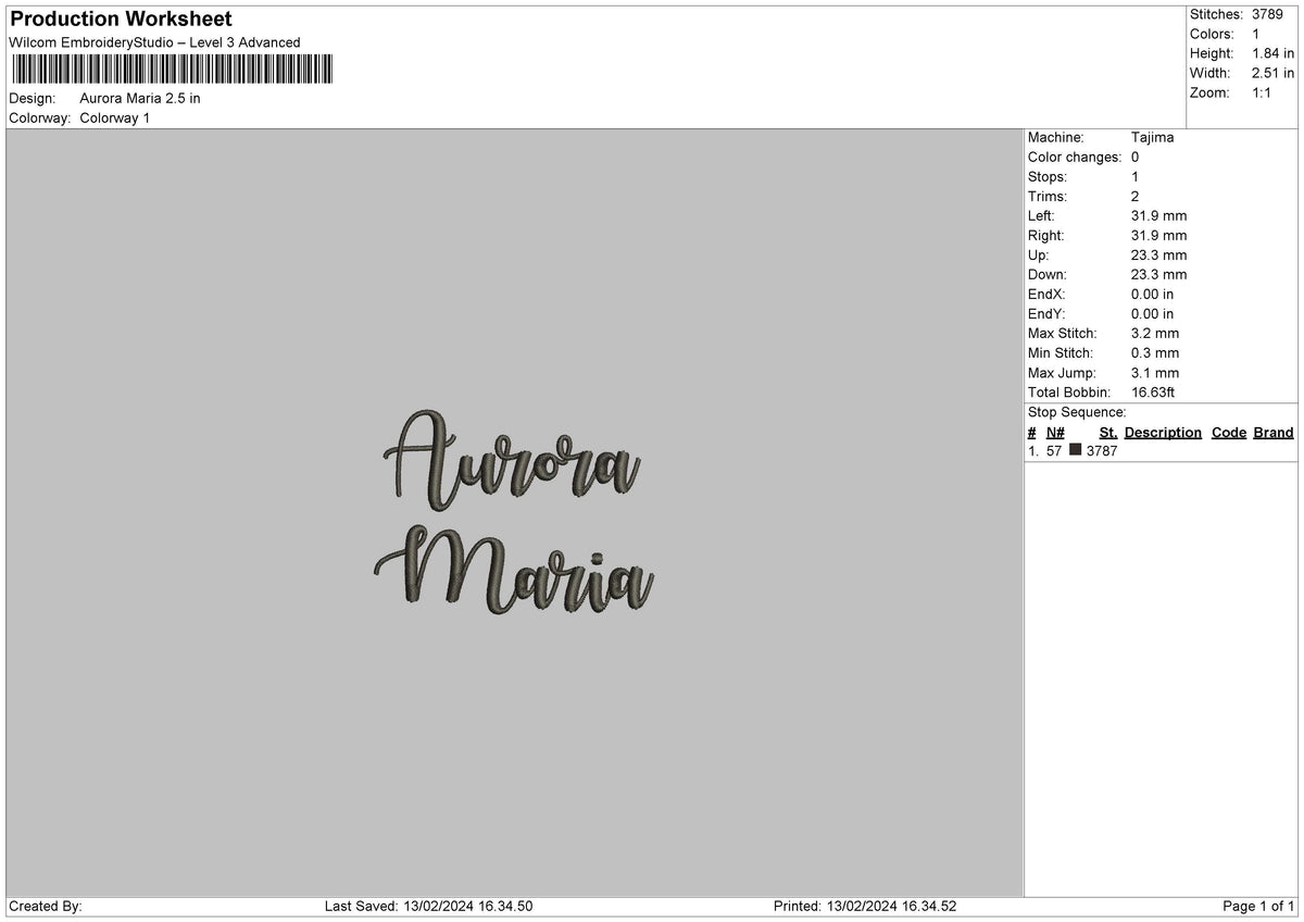 Aurora Text Embroidery File 6 Sizes – Master Digitizer