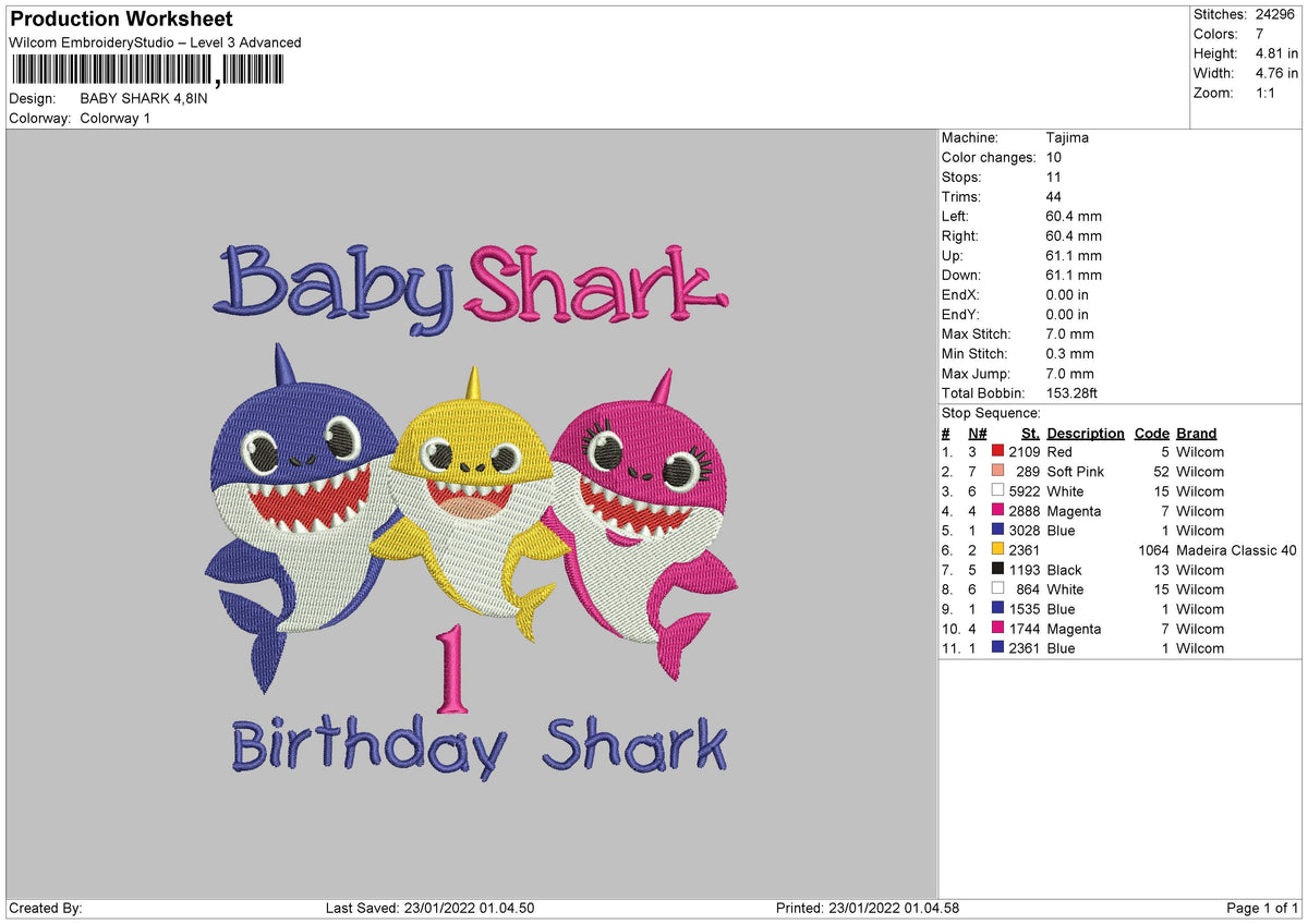 Birthday Shark Embroidery File 4 size – Master Digitizer