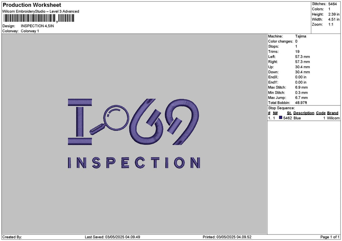 Inspectiontext Embroidery File 6 sizes – Master Digitizer