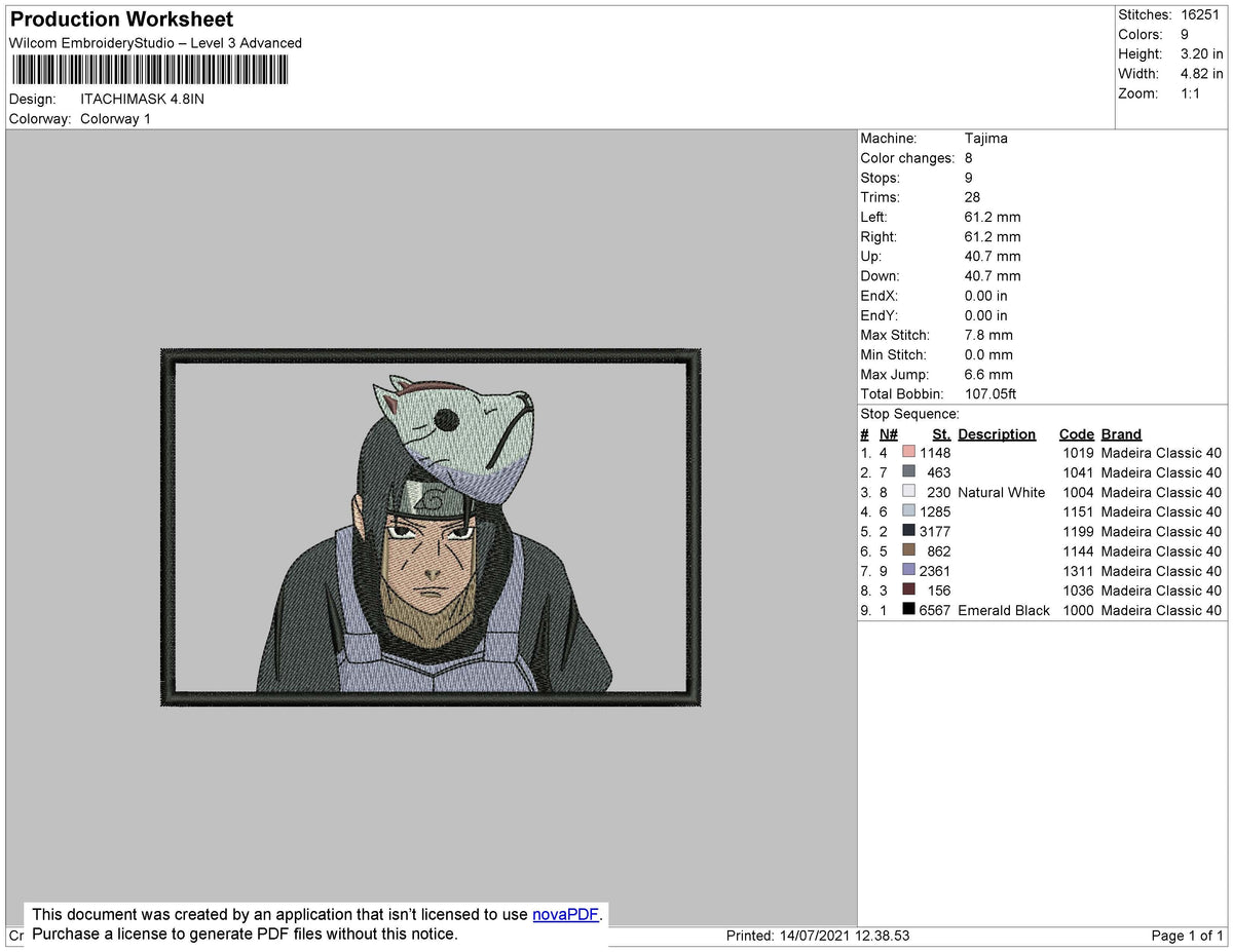 Itachi Mask Embroidery File 4 size – Master Digitizer