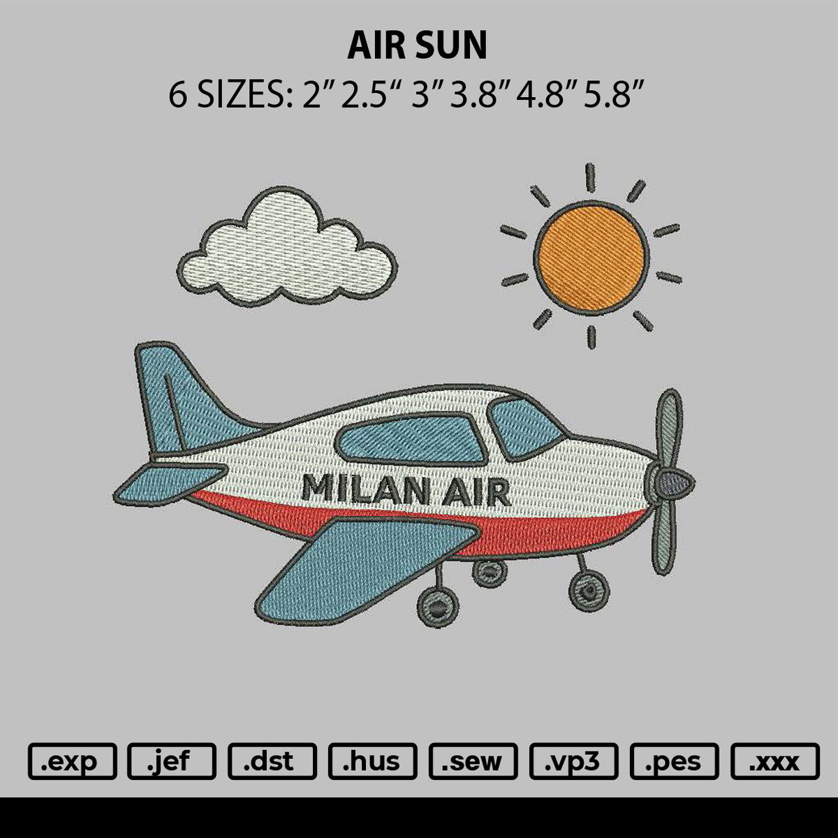 Air Sun Embroidery File 6 sizes – Master Digitizer