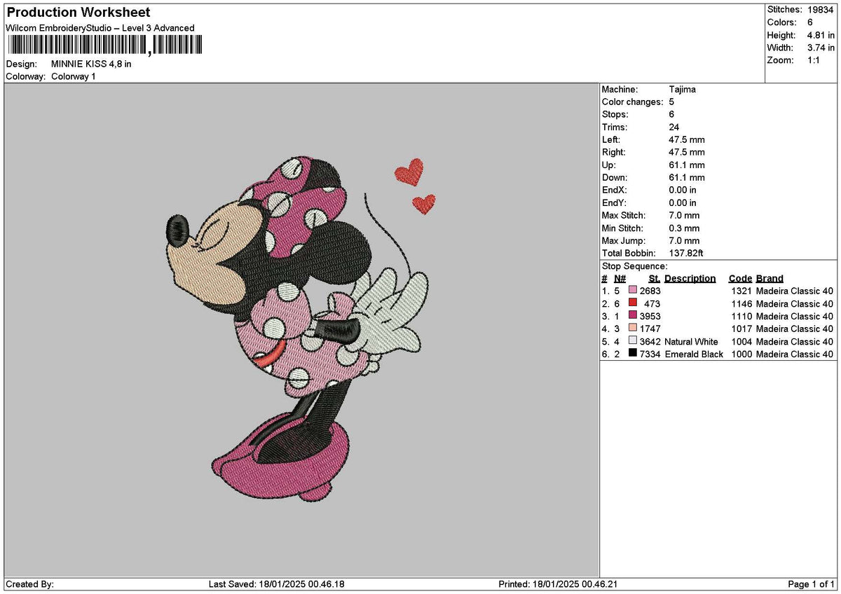 Minniekiss Embroidery File 6 sizes – Master Digitizer
