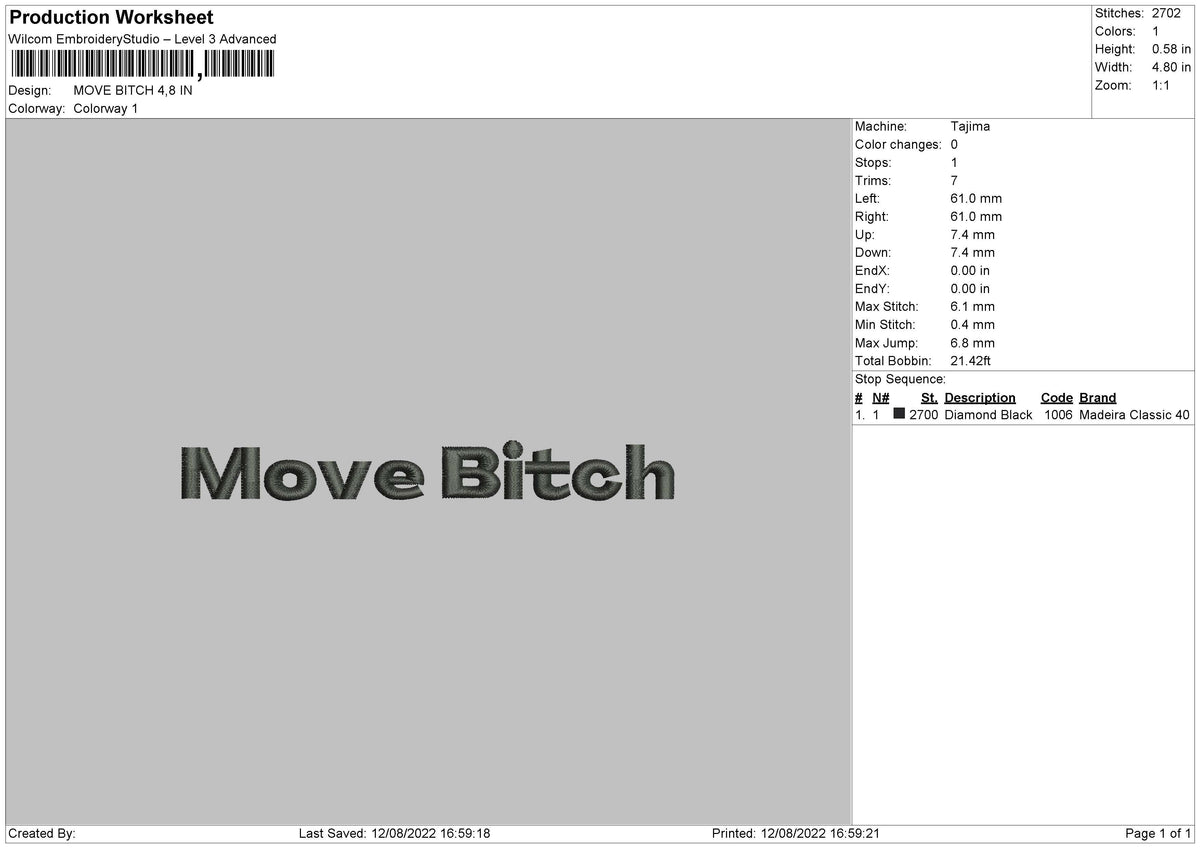 Move Bich Embroidery File 6 sizes – Master Digitizer
