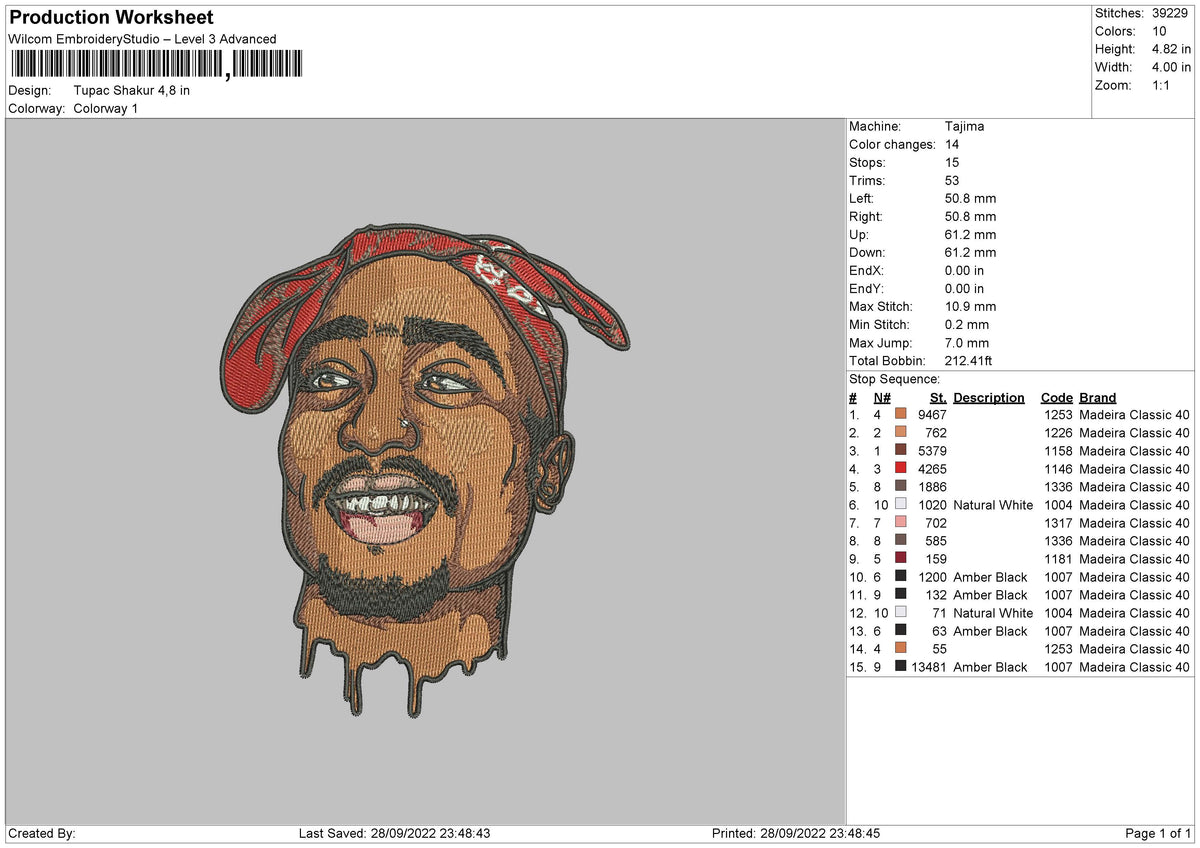 Tupac Shakur Embroidery File 5 sizes – Master Digitizer