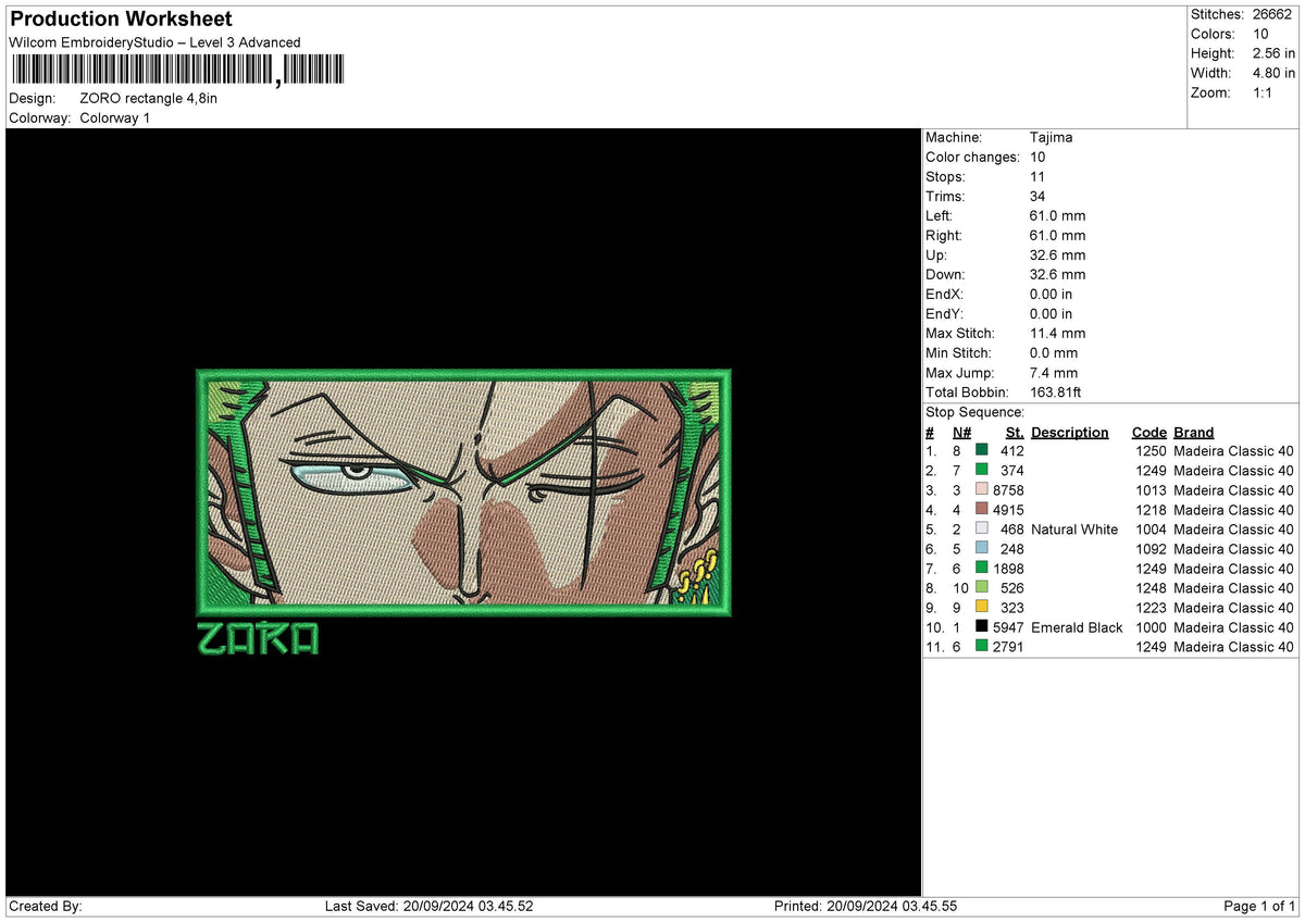 Zoro Rectangle 019 Embroidery File 6 sizes – Master Digitizer