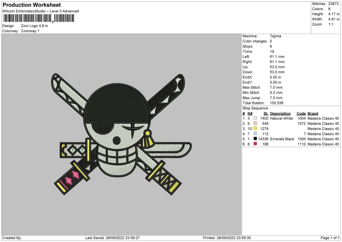 Zoro Log Embroidery File 5 sizes – Master Digitizer