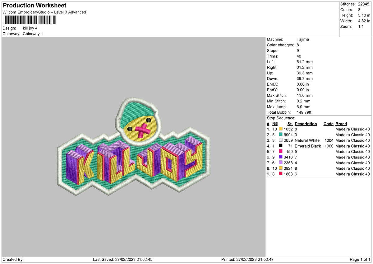 Kill Joy Embroidery File 6 sizes – Master Digitizer