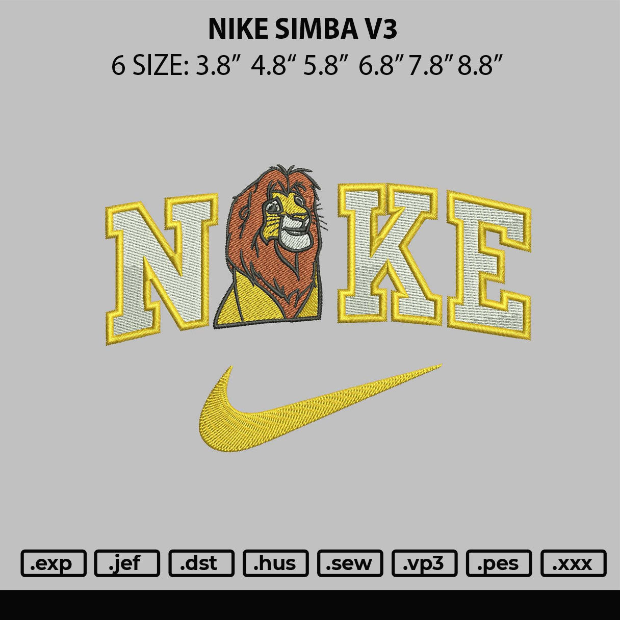 Nike Simba V3 Embroidery File 6 sizes – Master Digitizer