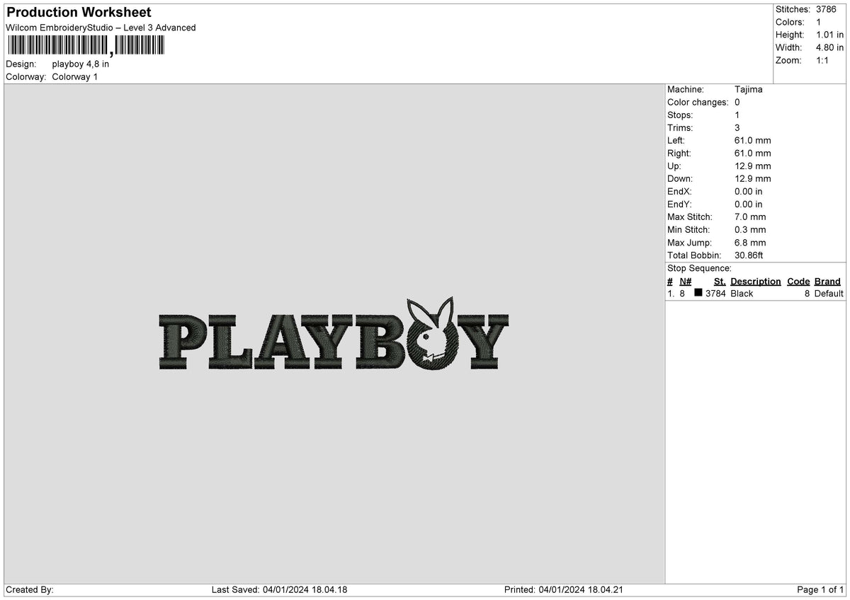 Playboy0401 Embroidery File 6 sizes – Master Digitizer