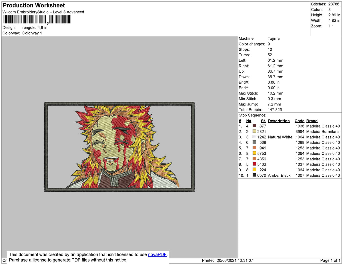 Rengoku Rectangle Embroidery File 4 size – Master Digitizer
