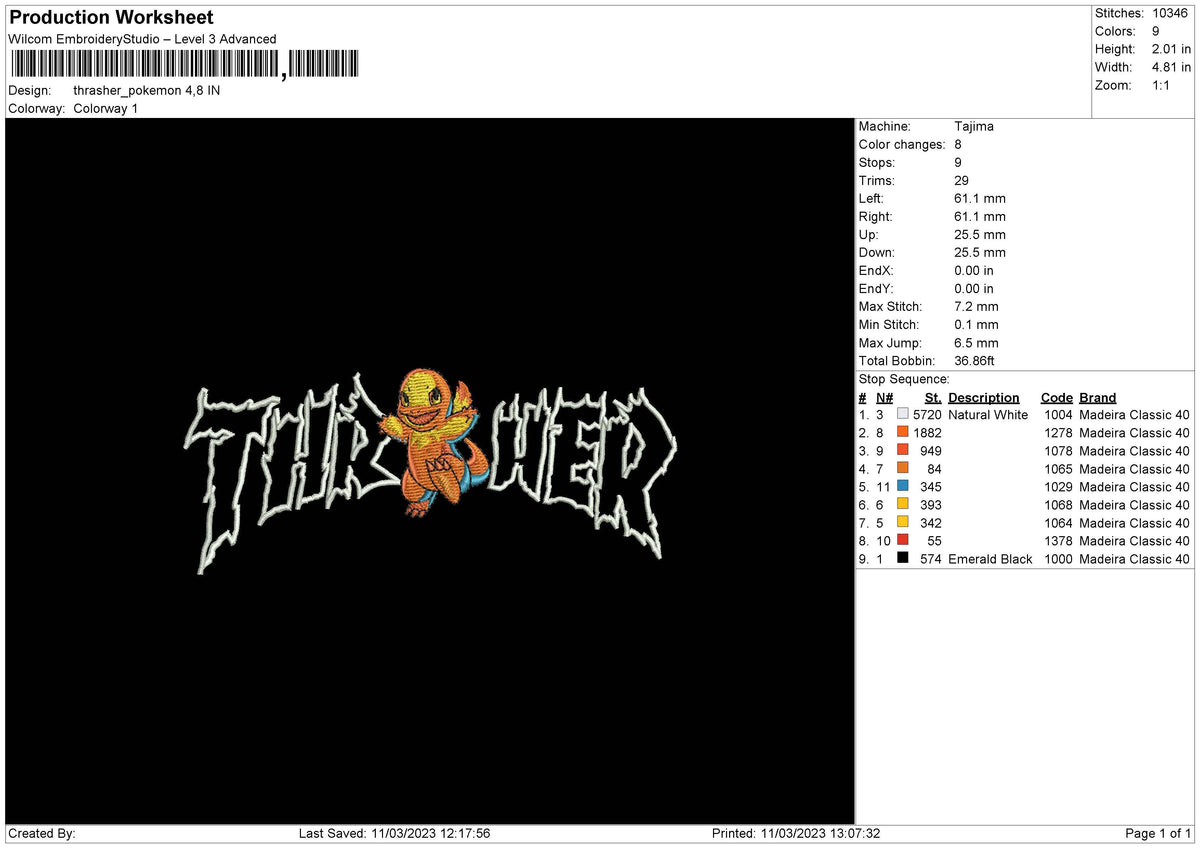 Pokethrasher Embroidery File 6 sizes – Master Digitizer