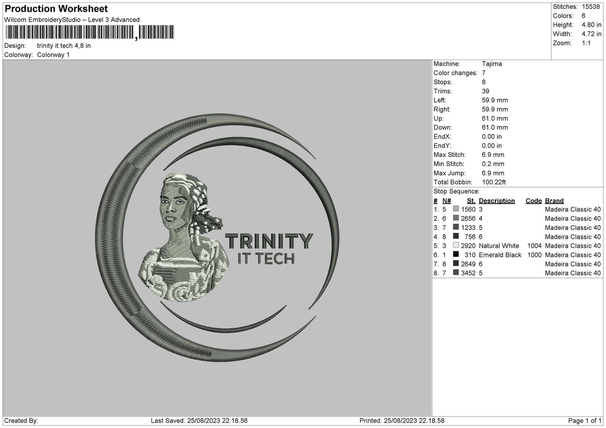 Trinity Tech Embroidery File 6 sizes – Master Digitizer