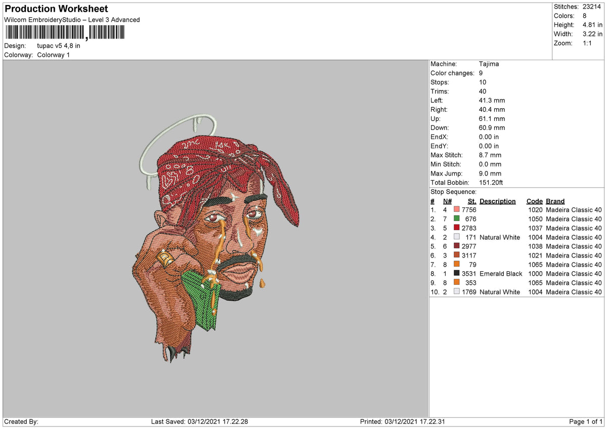 Tupac V5 Embroidery File 4 size – Master Digitizer