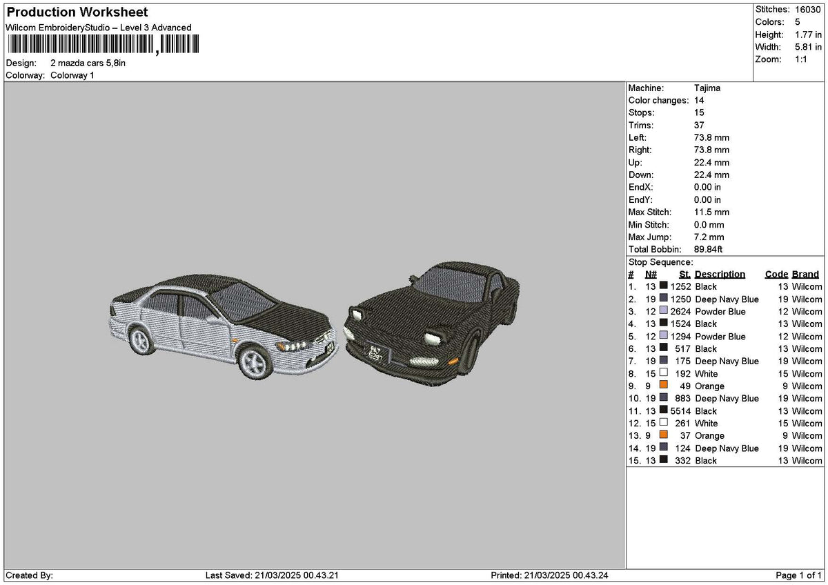 Two Cars 2103 Embroidery File 6 sizes – Master Digitizer