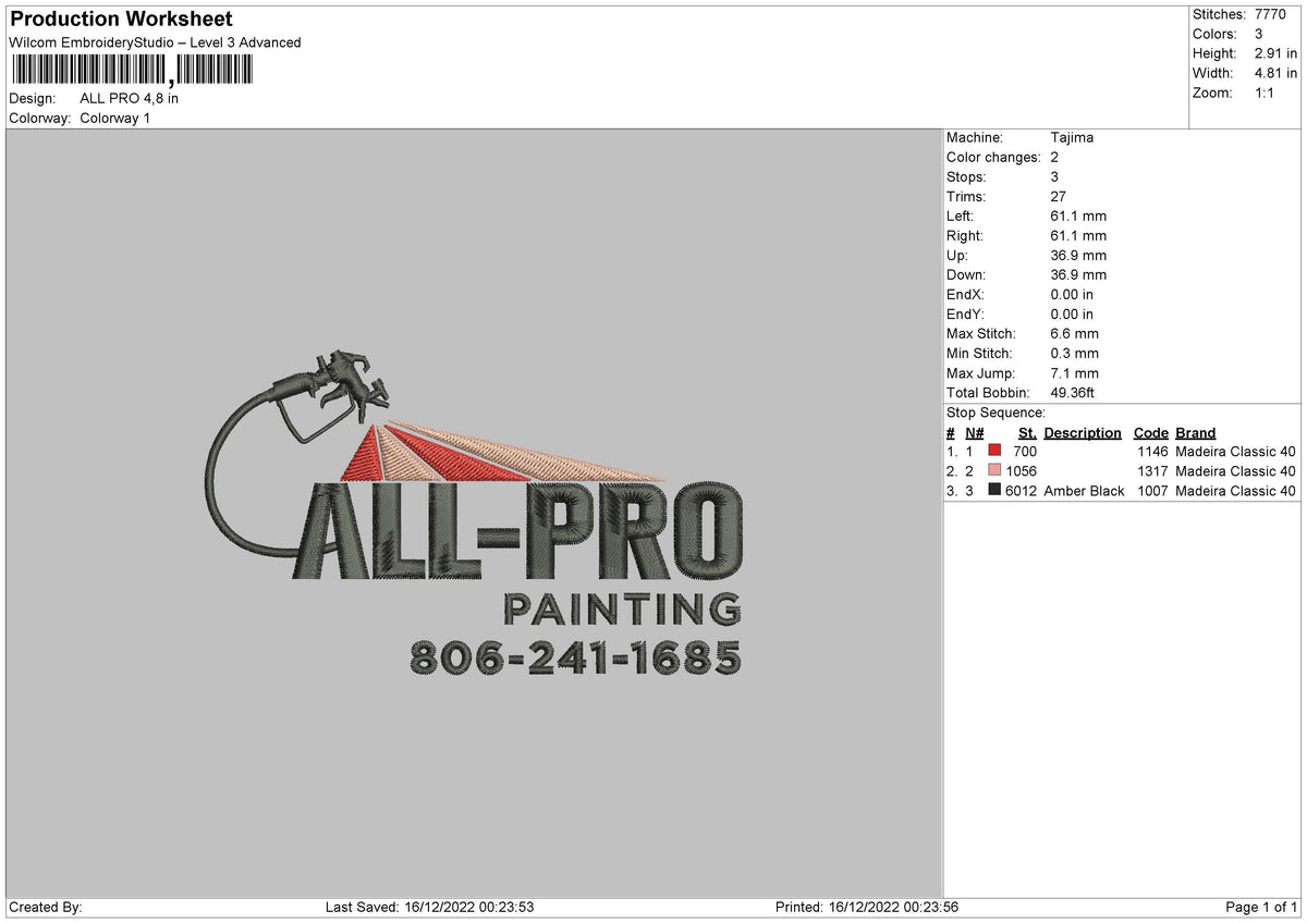 All Pro Embroidery File 6 sizes – Master Digitizer