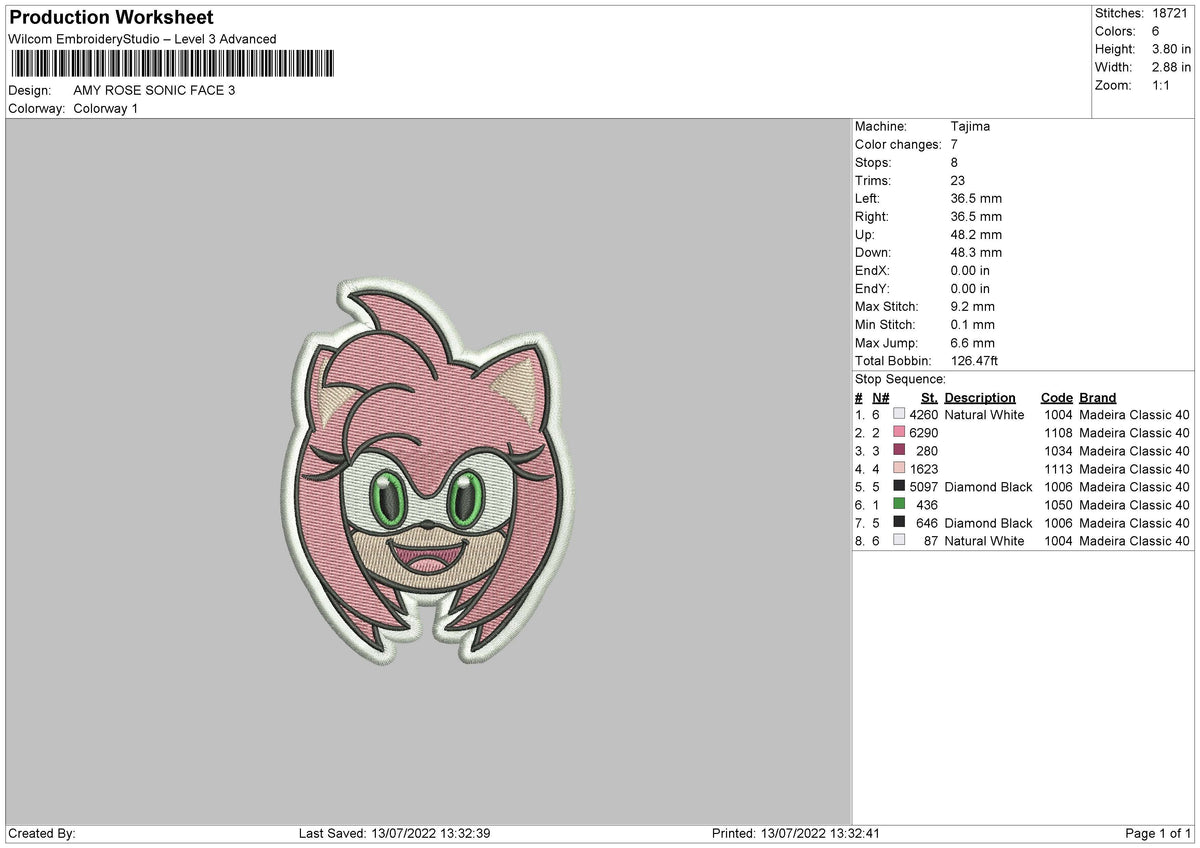 Amy Rose Sonic Face Embroidery File 4 sizes – Master Digitizer