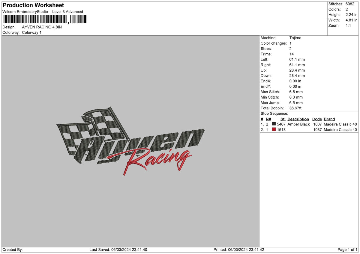 Racing 01 Embroidery File 6 sizes – Master Digitizer