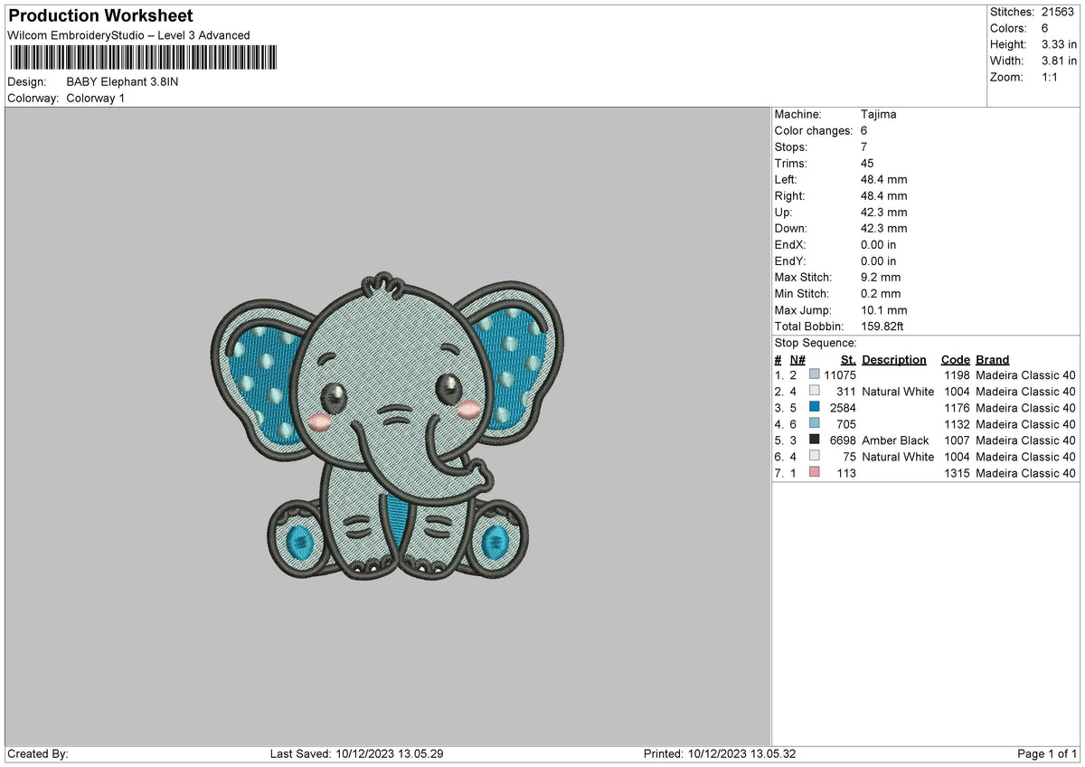 Baby Elephant Embroidery File 6 Sizes – Master Digitizer
