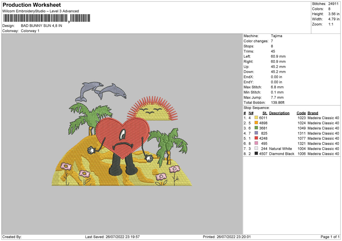 Bad Bunny Sun Embroidery File 4 sizes – Master Digitizer