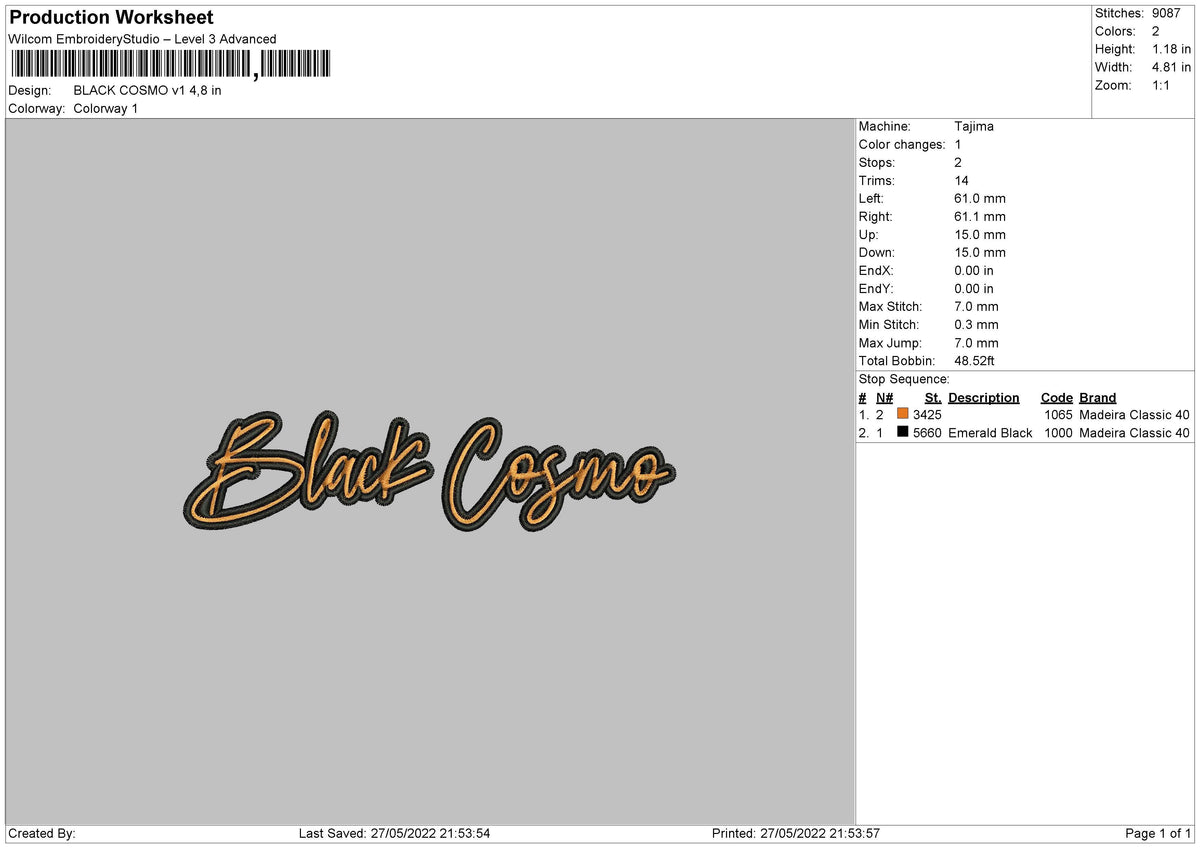 Black Cosmo V1 Embroidery File 4 size – Master Digitizer