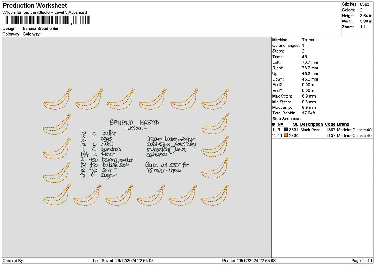 Banana Receipt Embroidery File 6 sizes – Master Digitizer