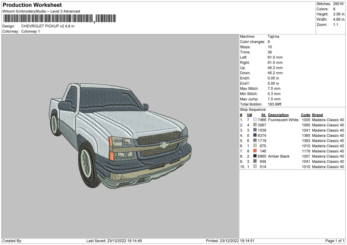 Chevrolet Pickup V2 Embroidery File 6 sizes – Master Digitizer