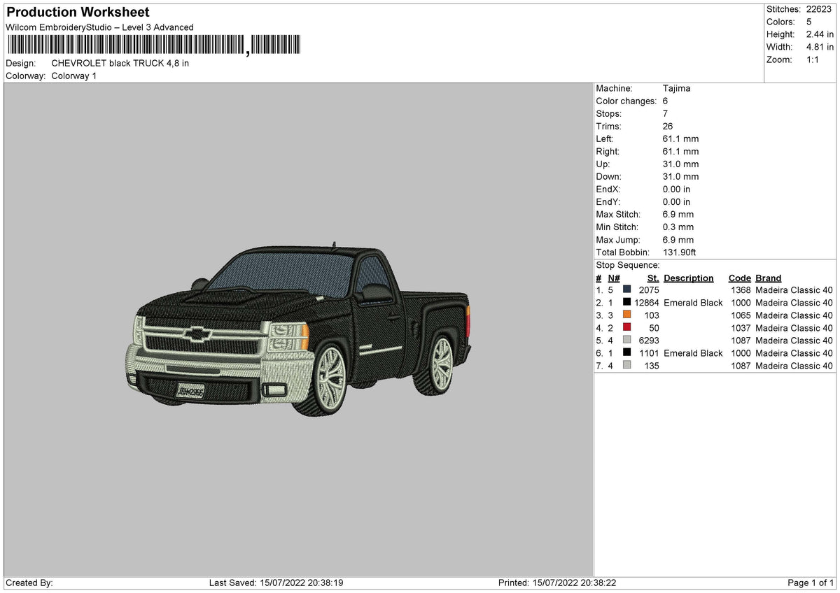 Chevrolet Black Truck Embroidery File 4 sizes – Master Digitizer