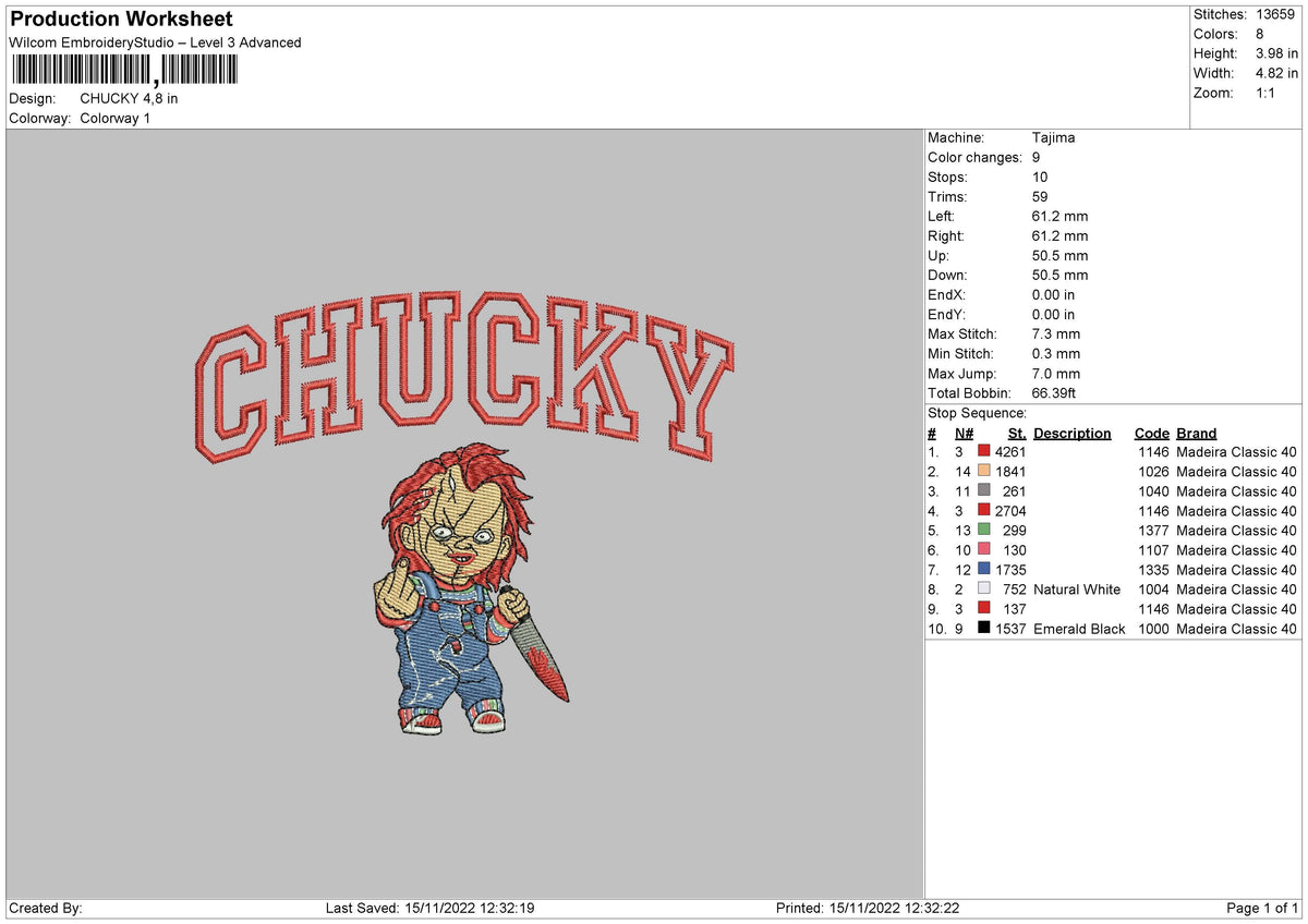 Chucky Embroidery File 6 sizes – Master Digitizer