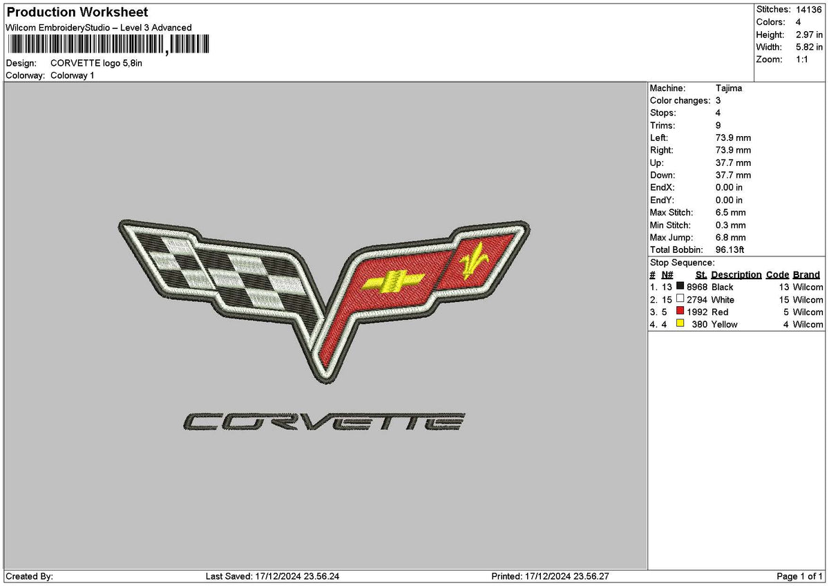 Corvettetext 01 Embroidery File 6 sizes – Master Digitizer
