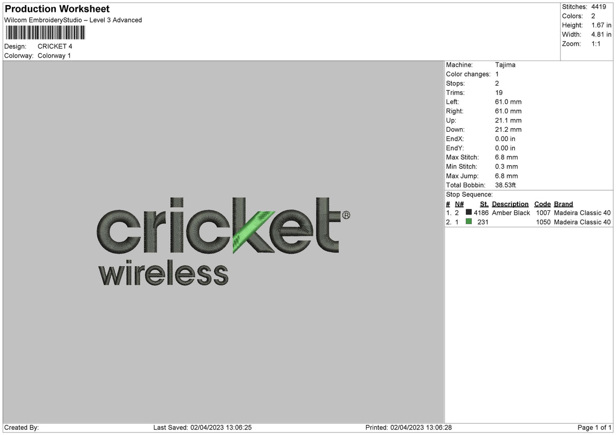 Cricket Embroidery File 6 sizes – Master Digitizer
