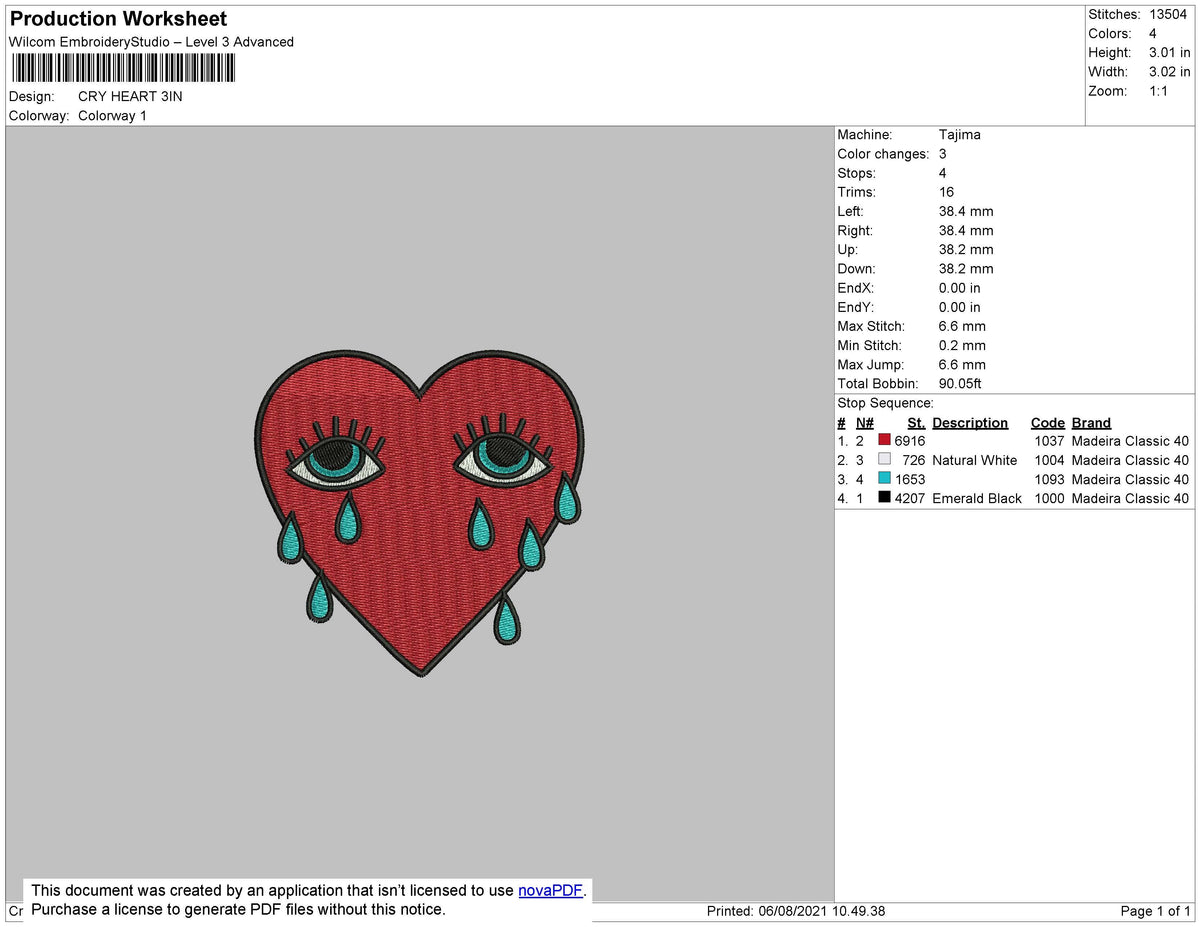 Cry Heart Embroidery File 4 size – Master Digitizer