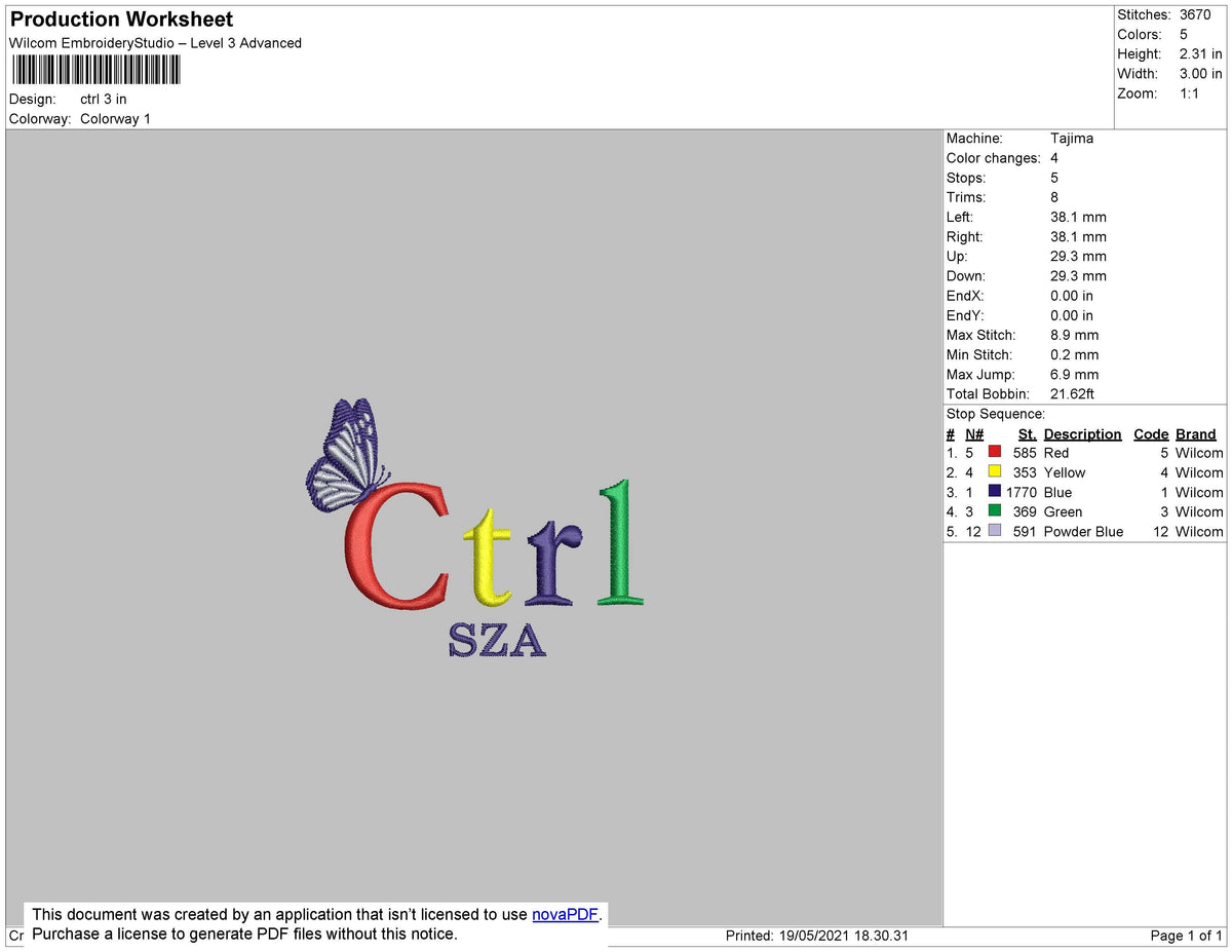 CTRL SZA Embroidery File 4 size – Master Digitizer