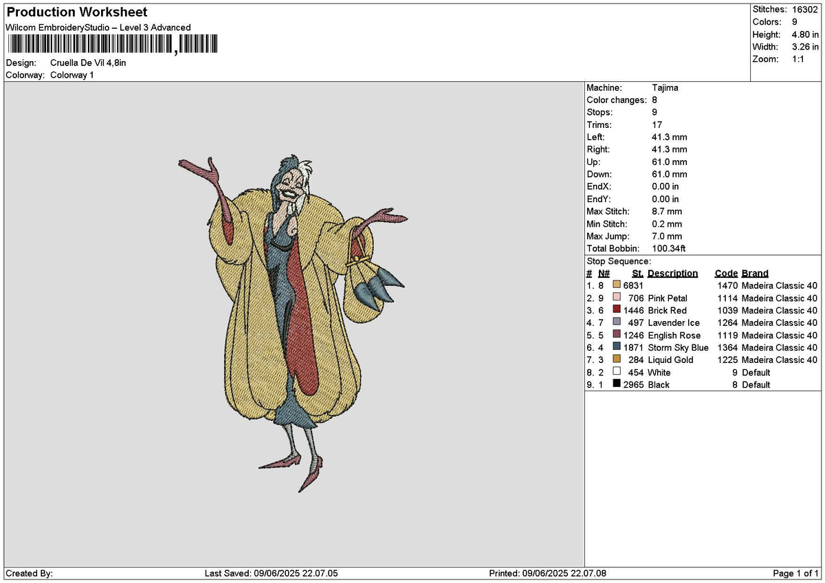 Cruella 01 Embroidery File 6 sizes – Master Digitizer