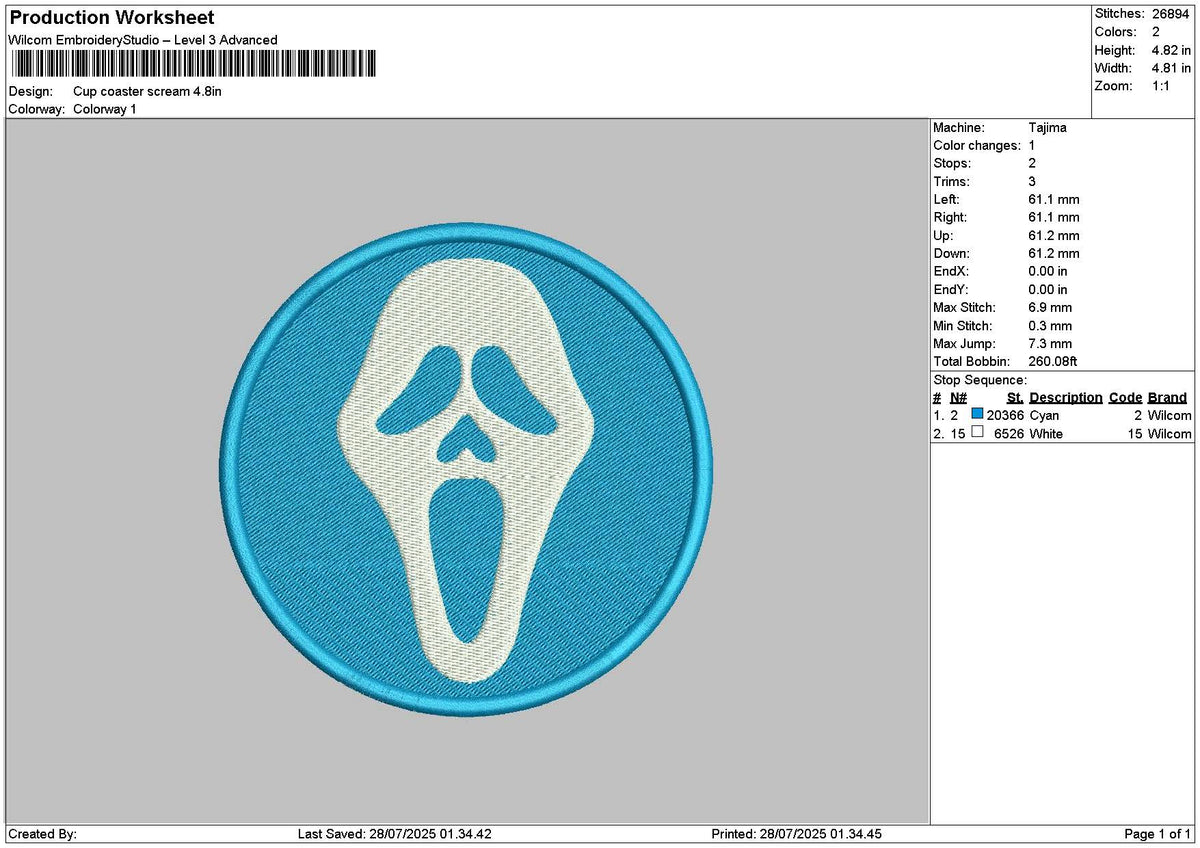 Ghost Face Circle Embroidery File 6 sizes – Master Digitizer