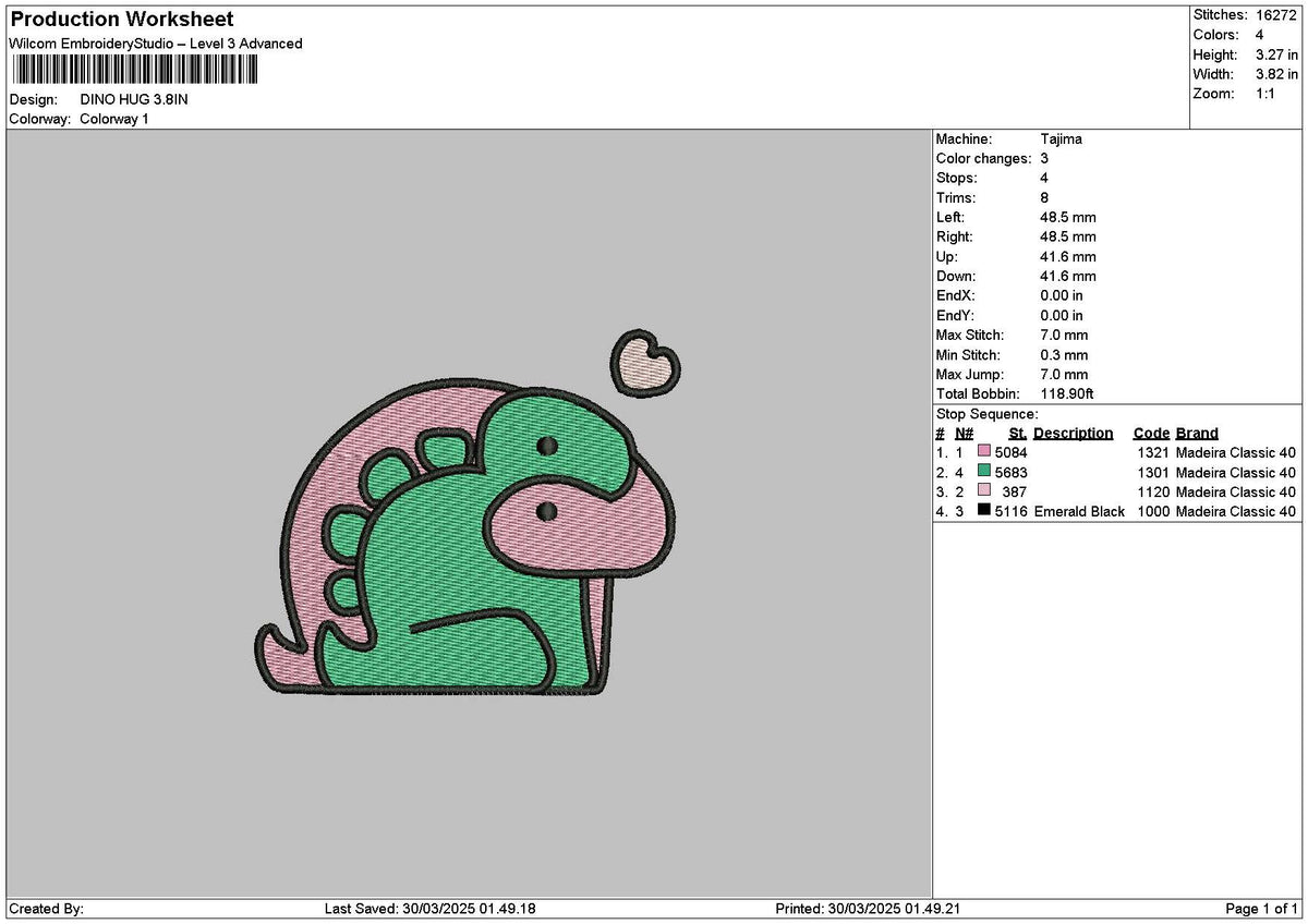 Small Dino Embroidery File 6 sizes – Master Digitizer