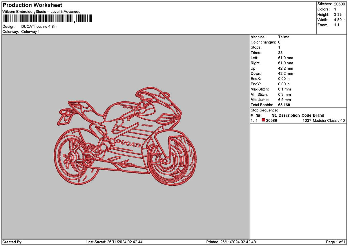 Ducati Outline Embroidery File 6 sizes – Master Digitizer