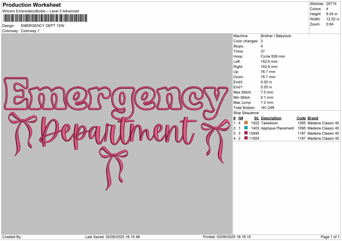 EMERGENCY DEPTARTMENT APPLIQUE Embroidery Design File – Master Digitizer