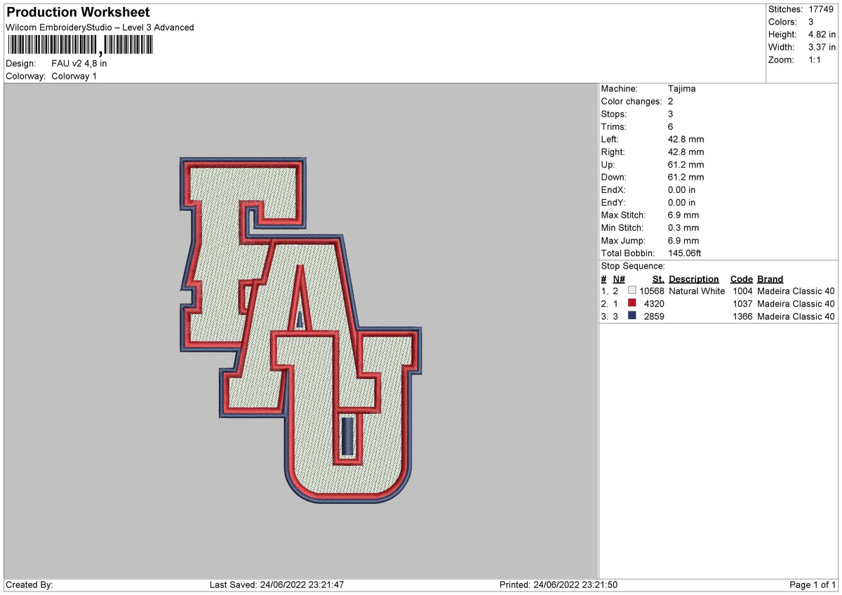 Fau V2 Embroidery File 4 sizes – Master Digitizer