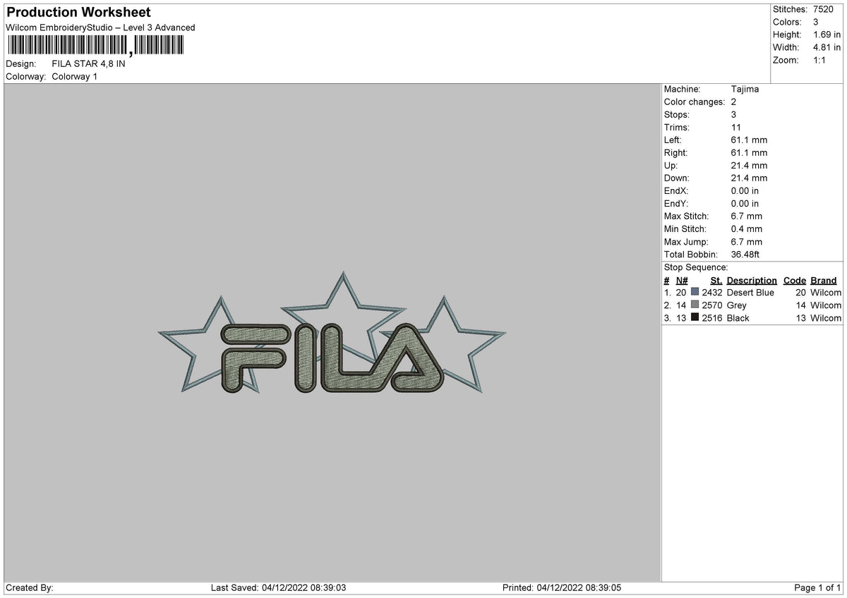 Fila Star Embroidery File 6 sizes – Master Digitizer