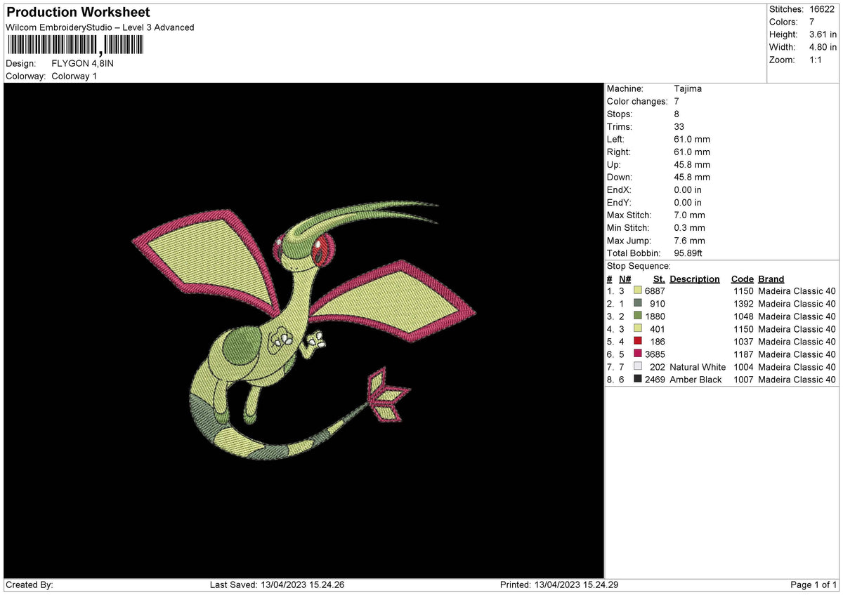 Flygon Embroider File 6 sizes – Master Digitizer