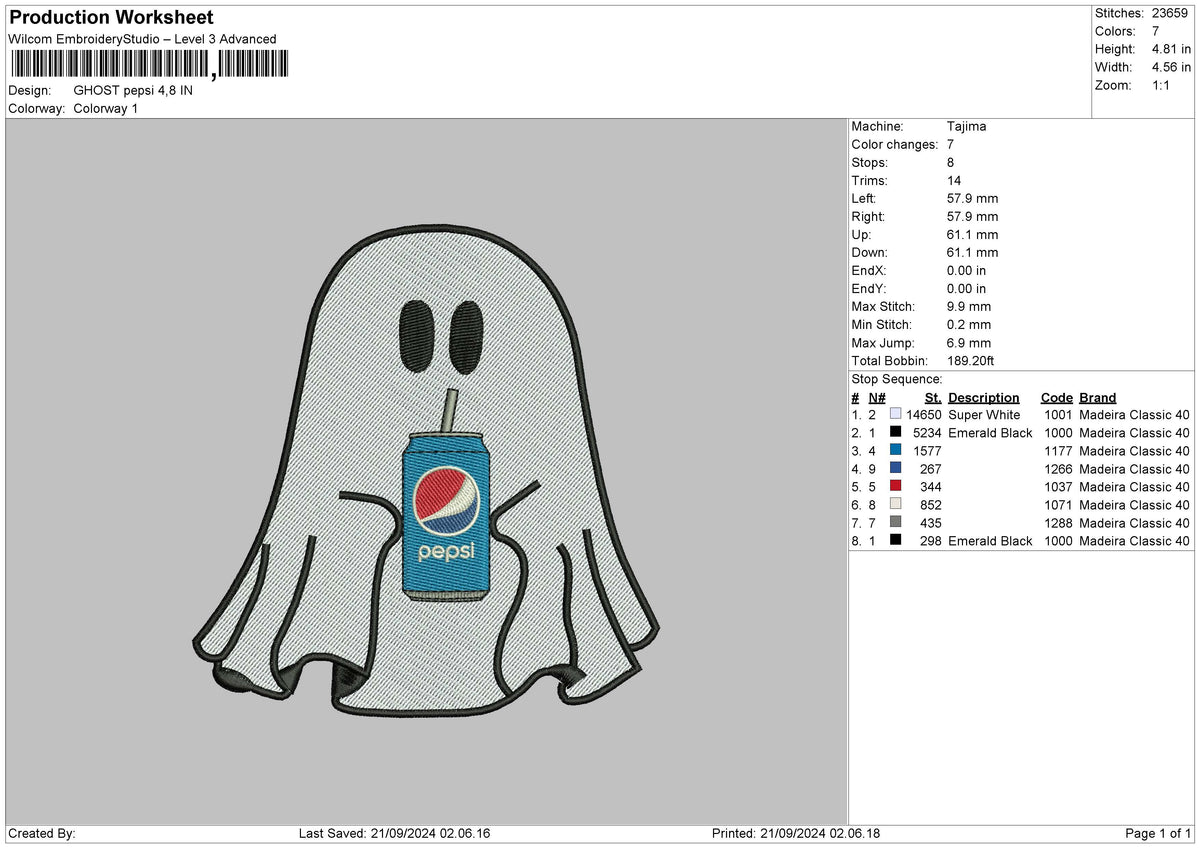 Ghost Pepsi Embroidery File 6 sizes – Master Digitizer