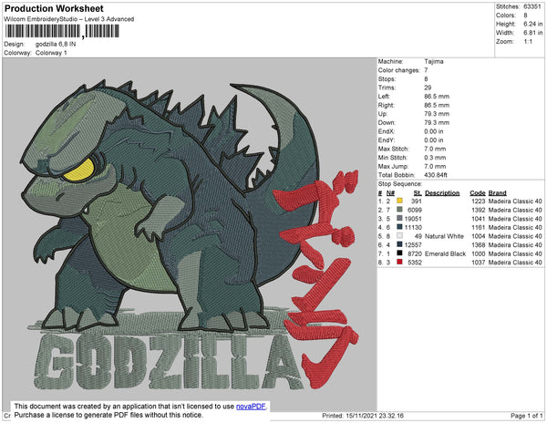 Godzilla Embroidery File 4 size – Master Digitizer