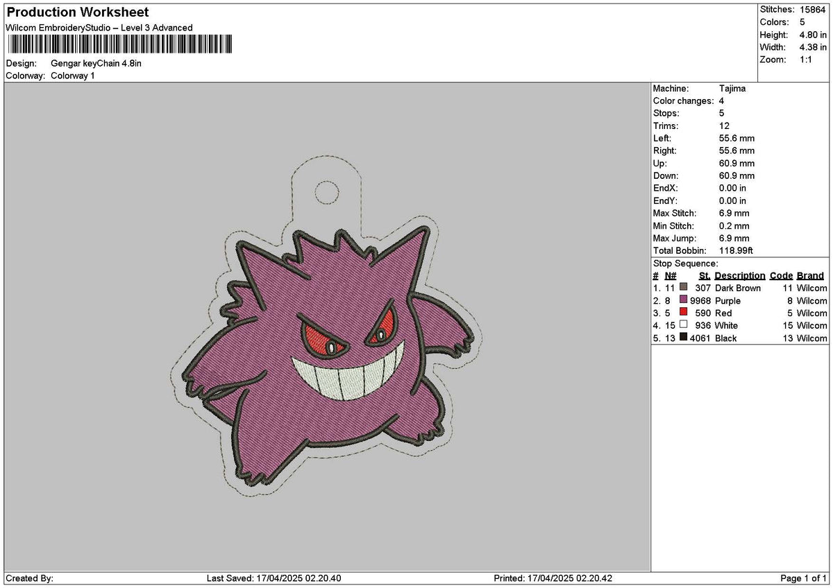 Gengar Keychain Embroidery File 6 sizes – Master Digitizer