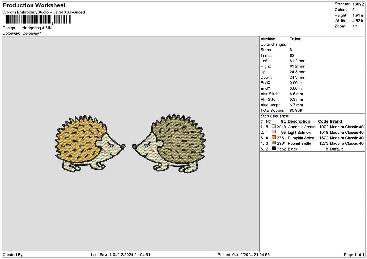 hedgehogs Embroidery File 6 sizes – Master Digitizer