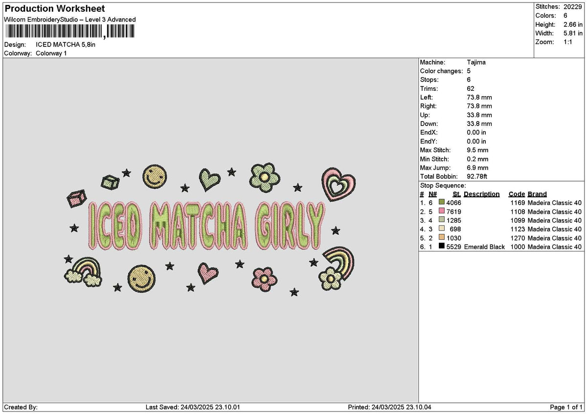 Iced Matcha Embroidery File 6 sizes – Master Digitizer