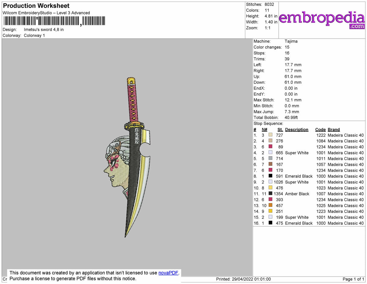 Imetsu's Sword Embroidery File 4 size – Master Digitizer