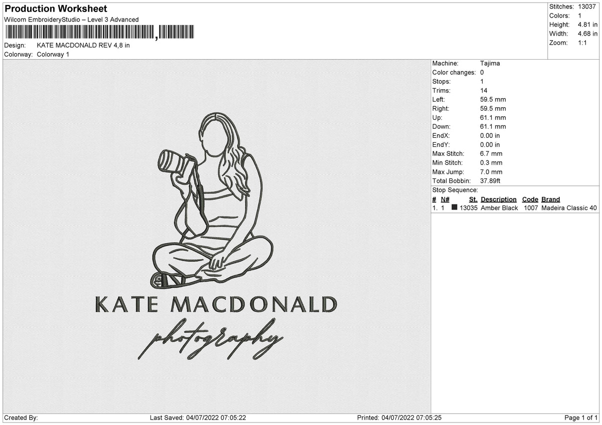 Kate Macdonald Embroidery File 4 size – Master Digitizer