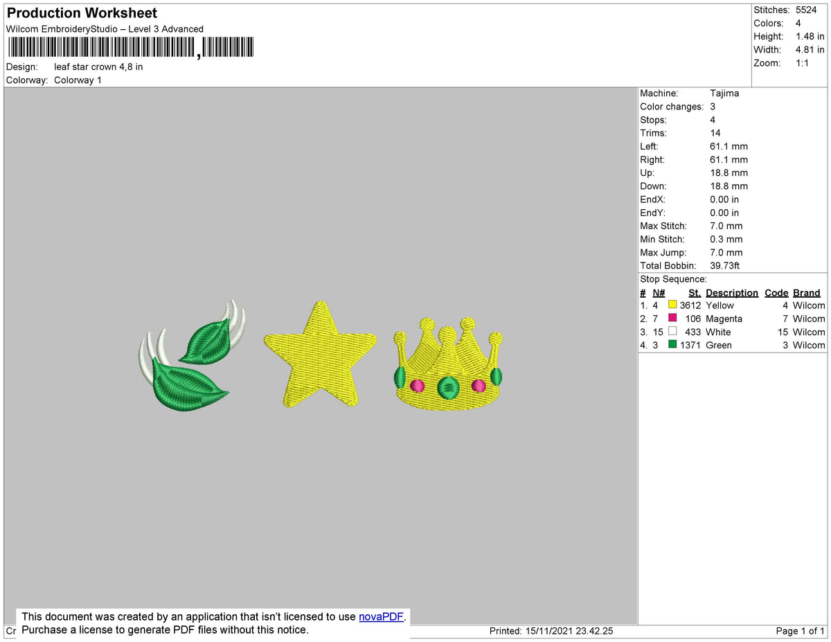 Leaf Star Crown Embroidery File 4 size – Master Digitizer