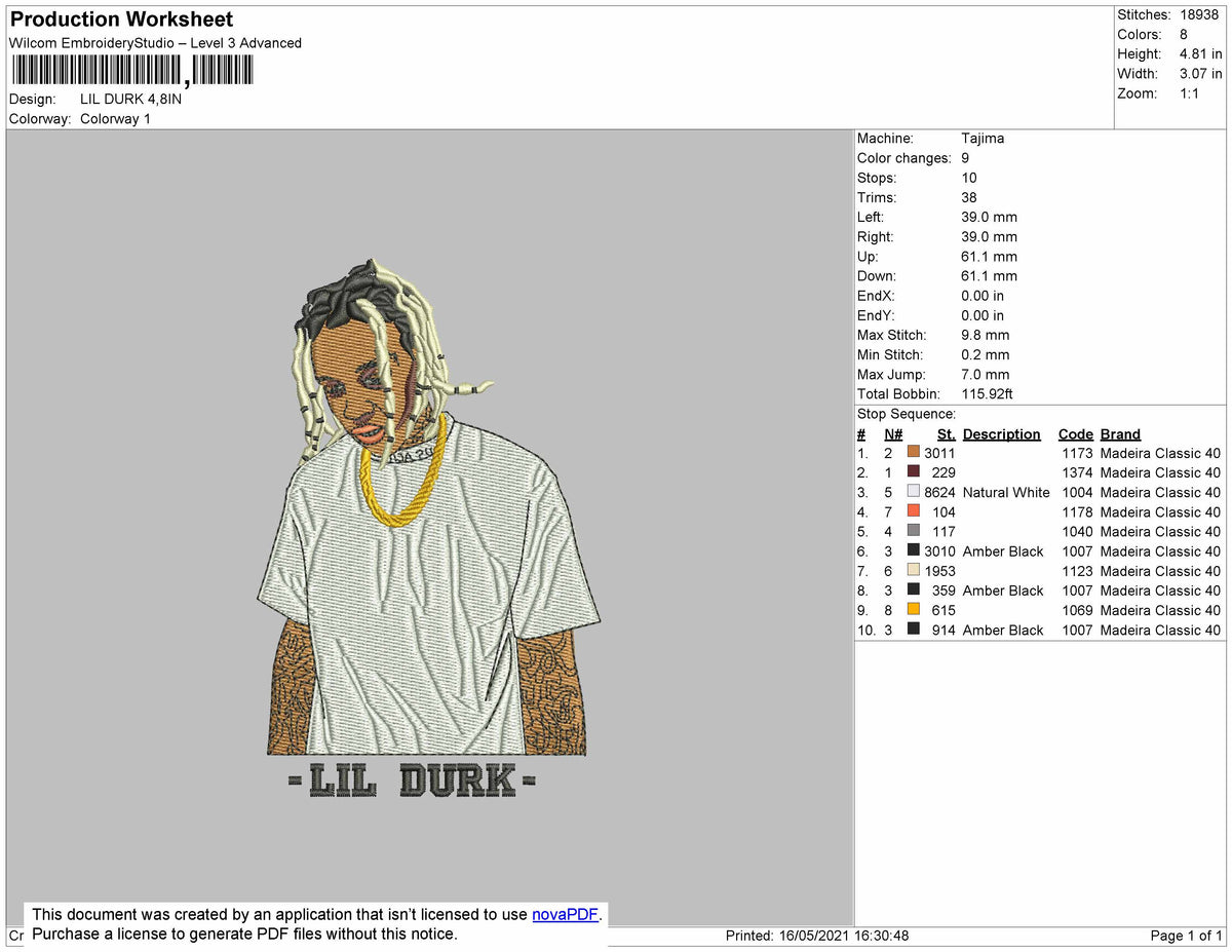 Lil Durk 02 Embroidery File 4 size – Master Digitizer